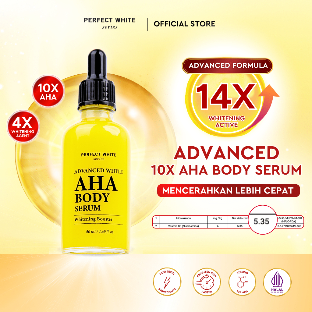 Jual [10X AHA] PERFECT WHITE Advanced 10X AHA Body Serum 50ml Whitening Booster | High Dose ...