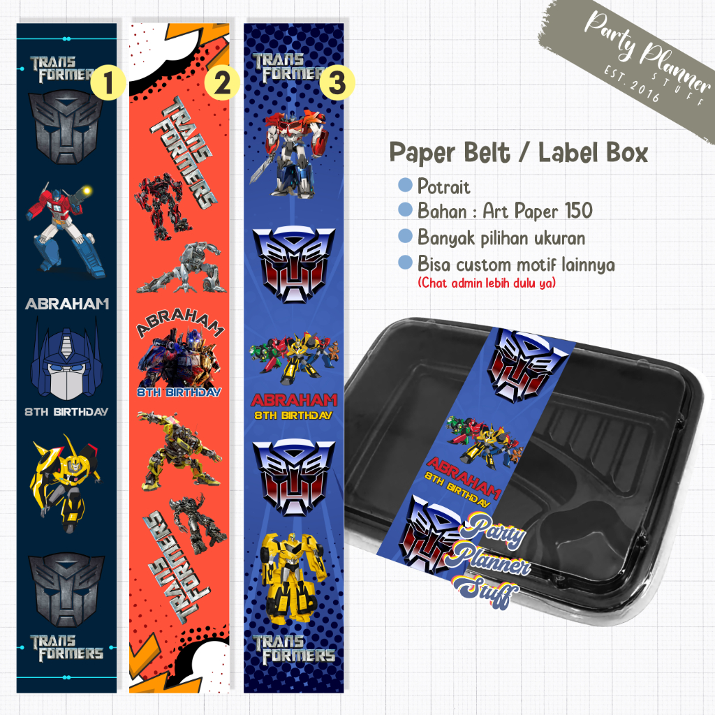 Jual Paper sleeve transformers robot custom label box bento ulang tahun ...