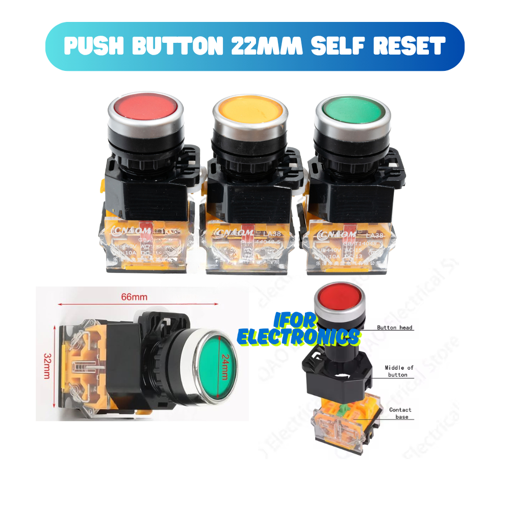 Jual PUSH BUTTON 22MM SELF RESET LA38-11 NO NC 10A 440v TOMBOL SWITCH ...