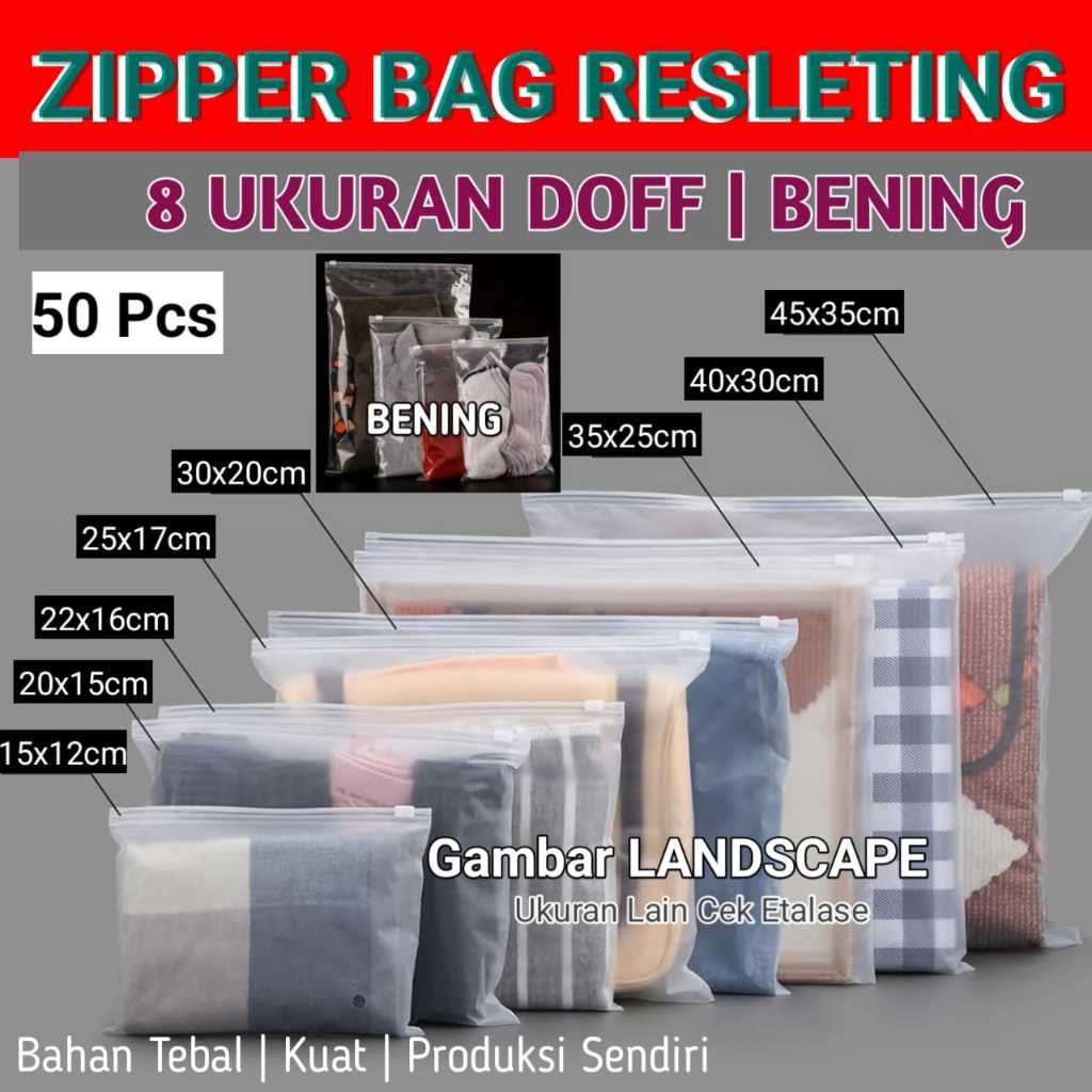 Jual Plastik Zipper Lock Bag Baju Bening Doff Isi 50Pcs | Berbagai ...