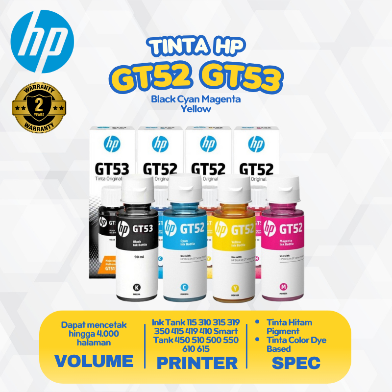 Jual Tinta HP GT 53 / GT 51 (Black) / GT52 (Cyan, Magenta, Yellow) Ink ...