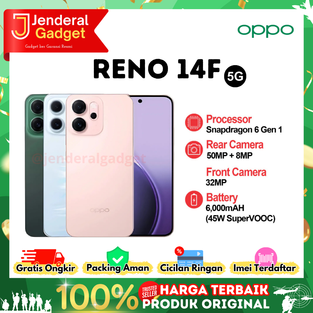Jual Oppo Reno 14F 5G 8/256GB NFC Garansi Resmi | Shopee Indonesia