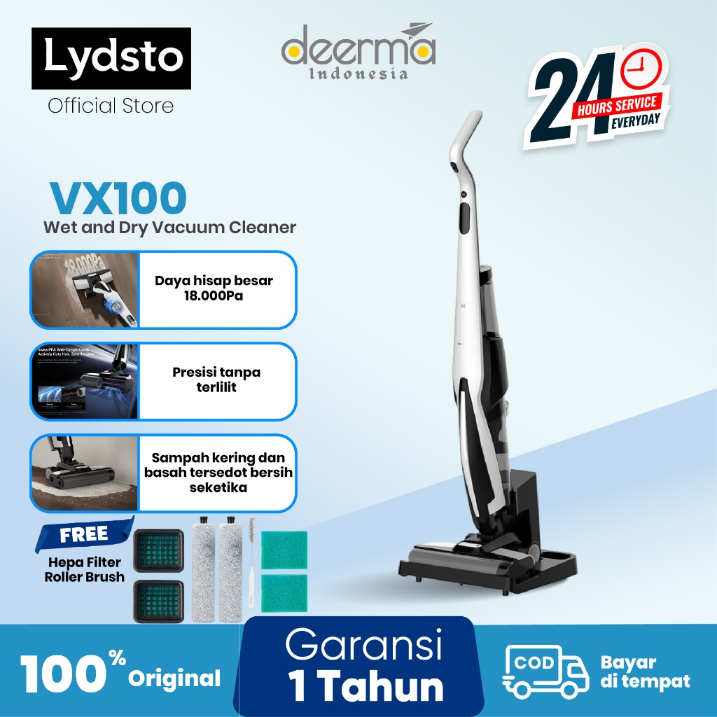 Jual Deerma VX100 Wet and Dry Cordless Vacuum | Edge Cleaning | Mess ...