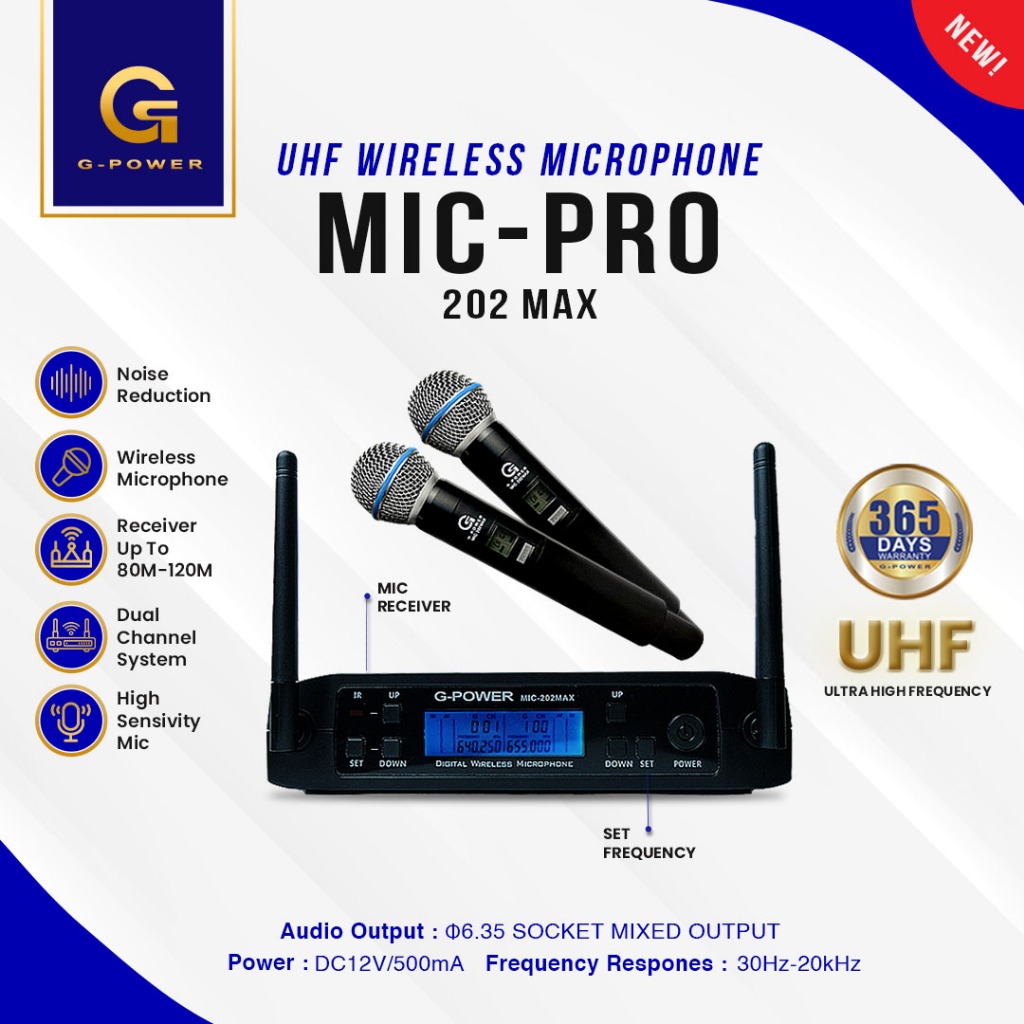 Jual G-Power MIC PRO 202 MAX – Mic Wireless UHF Profesional, 2 Mic ...
