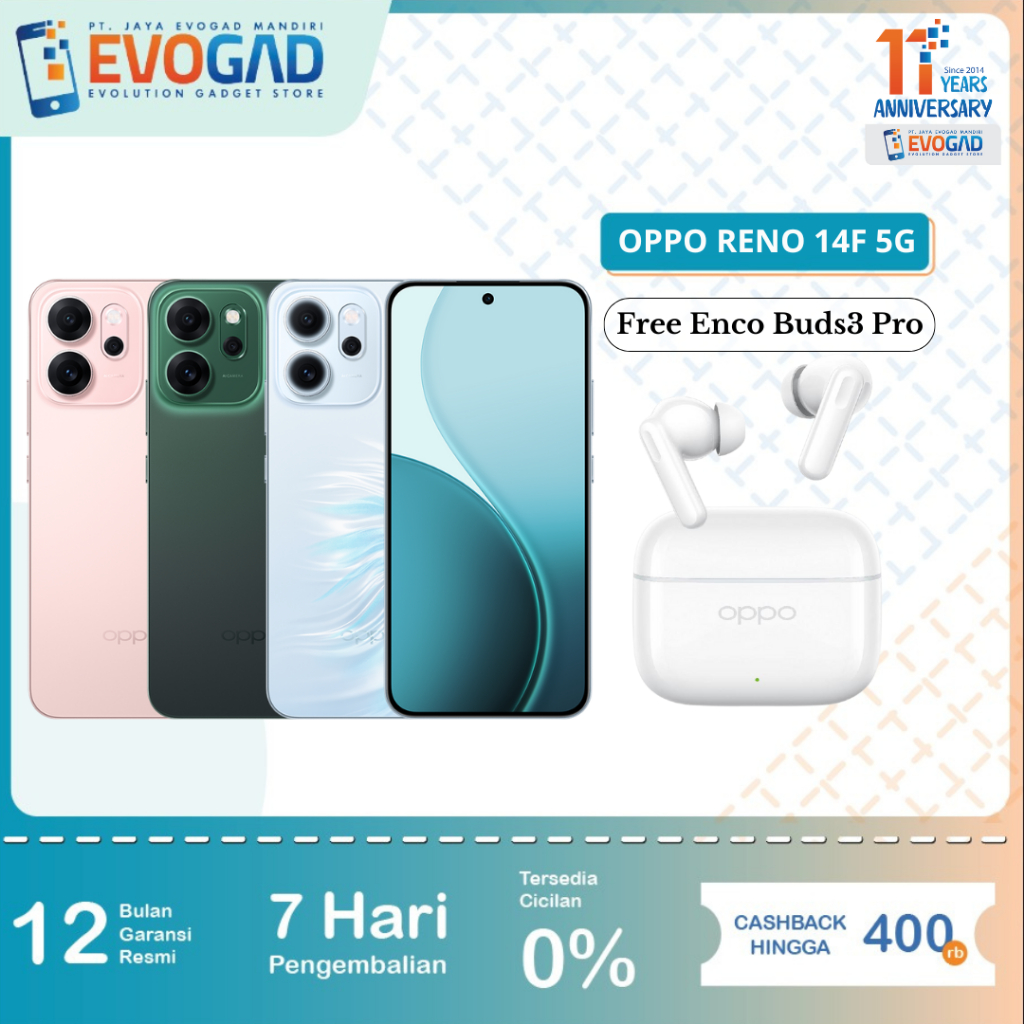 Jual Oppo Reno 14F 5G 8/256GB, 12/256GB & 12/512GB Snapdragon 6 Gen 1 (4 nm), 6000mAh 45W ...