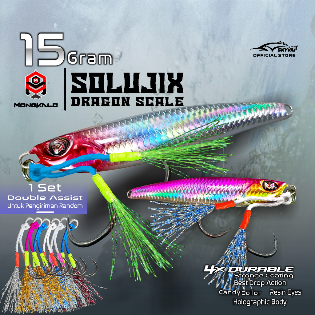 Jual Micro Jig 15 Gram Set Assist Hook Double Metal Jig 15g MONGKALO SOLUJIX Hologram Sisik 15gr ...
