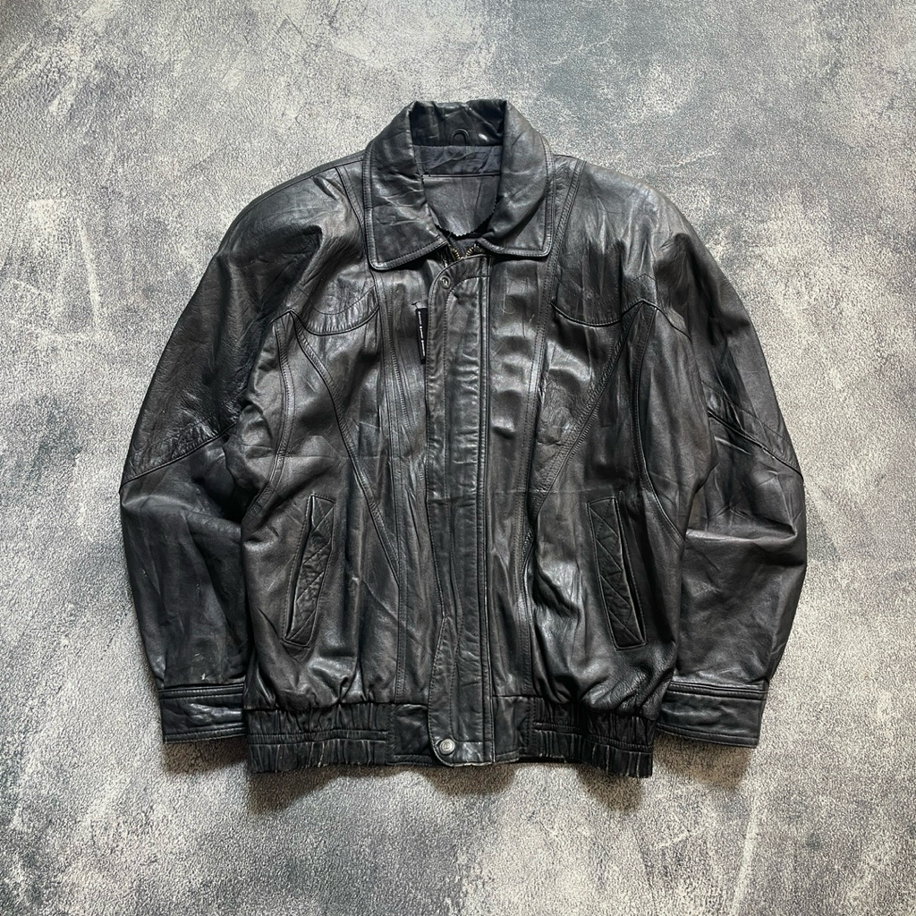 Jual Vtg Leather black jacket sz L | Shopee Indonesia