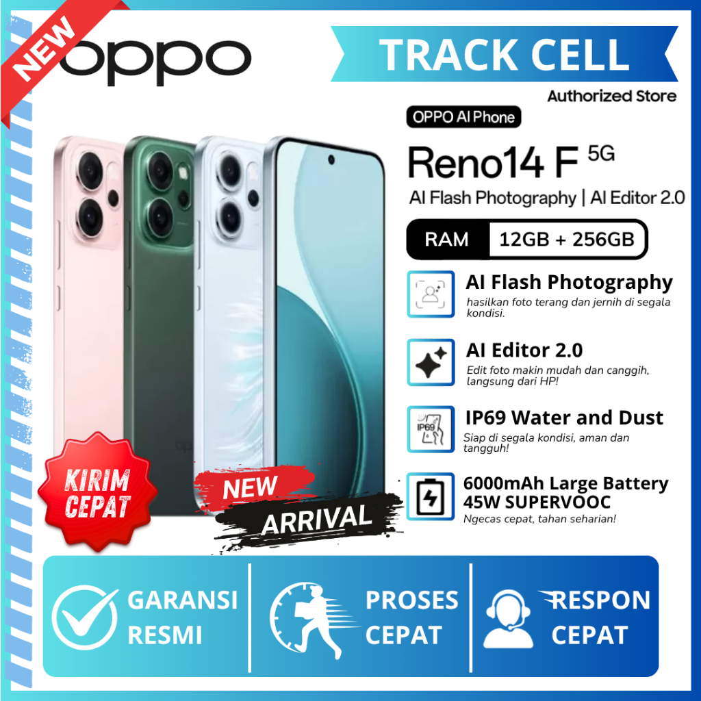 Jual Oppo Reno 14F 5G 8/256GB 12/256GB HP Oppo Terbaru 2025 100% Original Garansi Resmi Oppo 1 ...