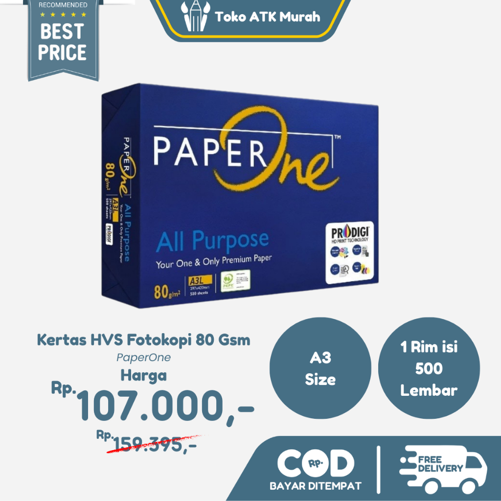 Jual Kertas HVS A3 80 Gsm Paper One ( 1 Rim Isi 500 Lembar ) - Kertas ...