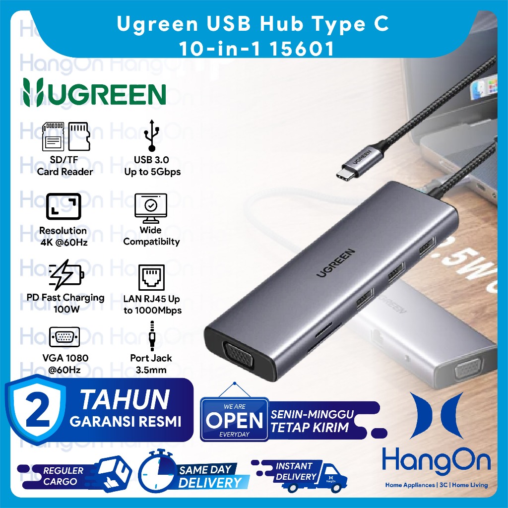 Jual Ugreen 15601 USB Hub Adapter 10-in-1 Type C to USB-A With Ethernet LAN Network 1000Mbps 4K ...