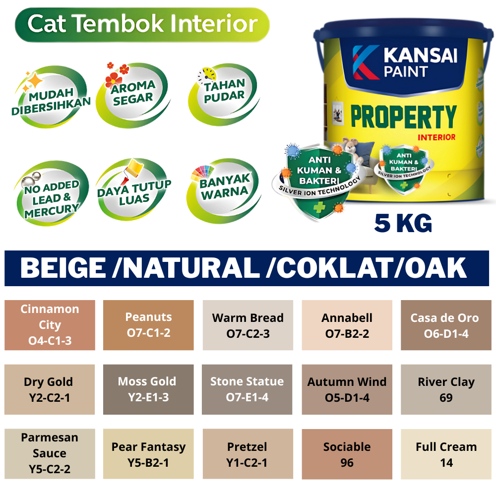 Jual KANSAI PROPERTY CAT TEMBOK KANSAI PAINT INTERIOR 5KG WARNA BEIGE ...