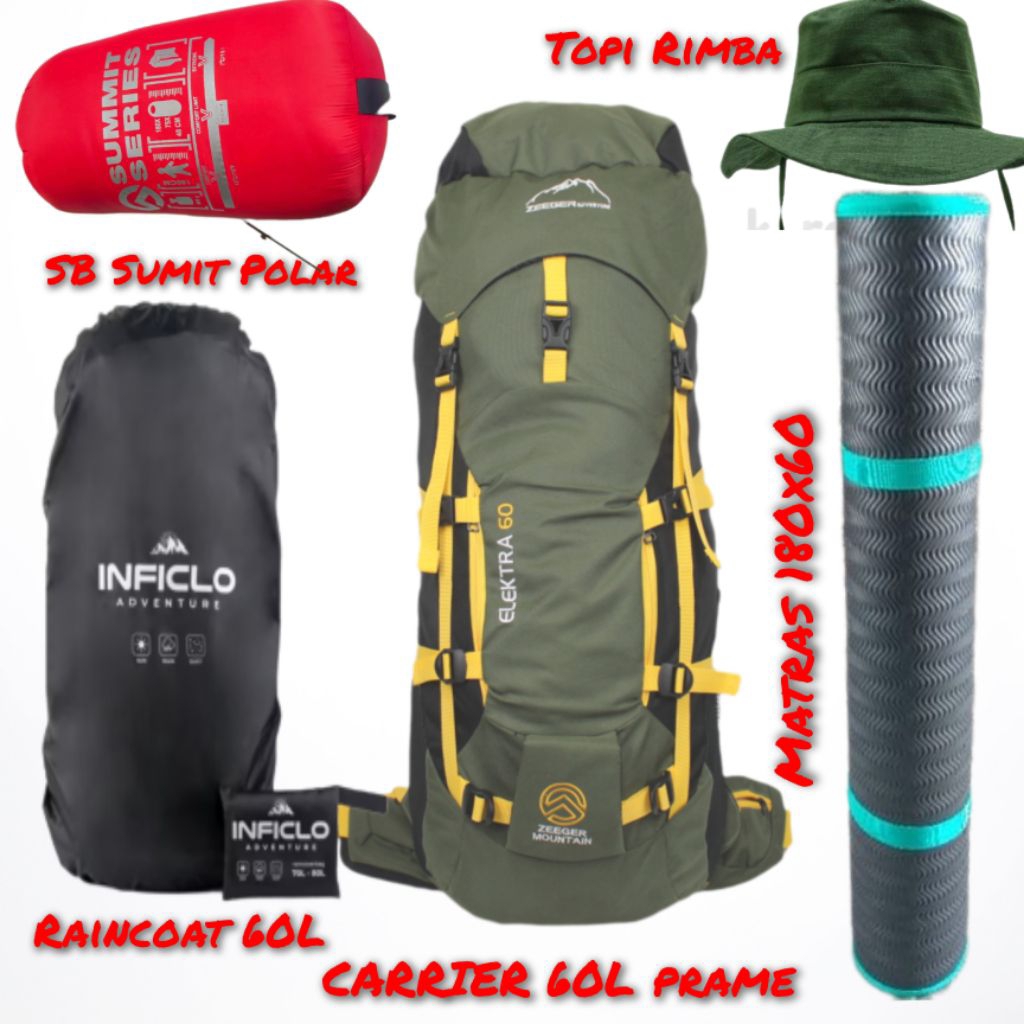 Jual ZEEGER Tas Gunung Elextra 60-65 Liter Frame Paket 5 item | Shopee ...