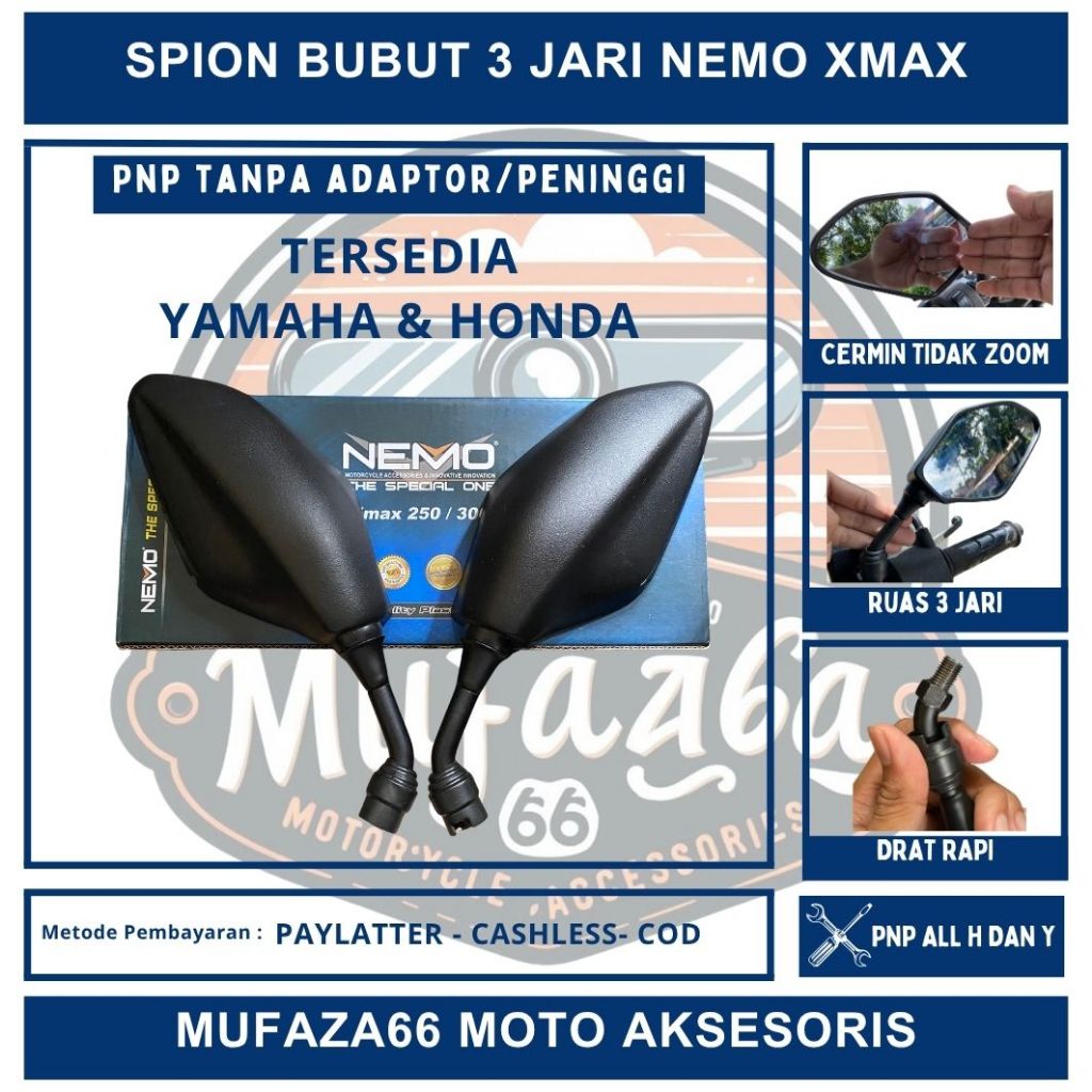 Jual Spion Bubut 3 Jari Original Xmax Nemo Spion Bubut Tangkai Pendek Universal Semua Motor ...