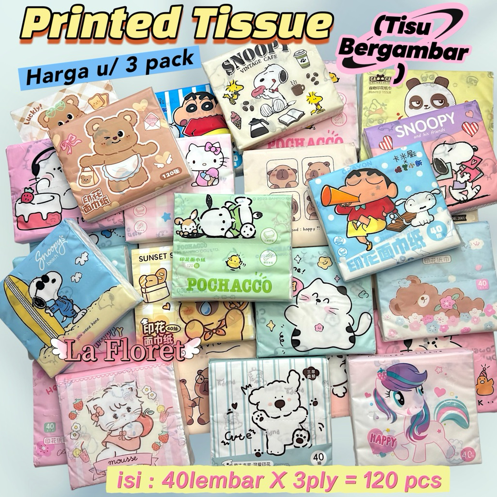 Jual PRINTED TISSUE/TISU KERING MOTIF PRINT Character Premium Quality ...