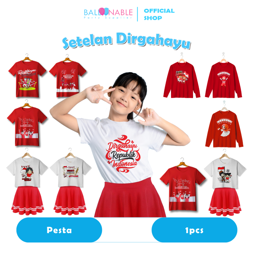 Jual Baju Setelan + Rok Anak Kaos Tema Kemerdekaan Tangan Pendek ...