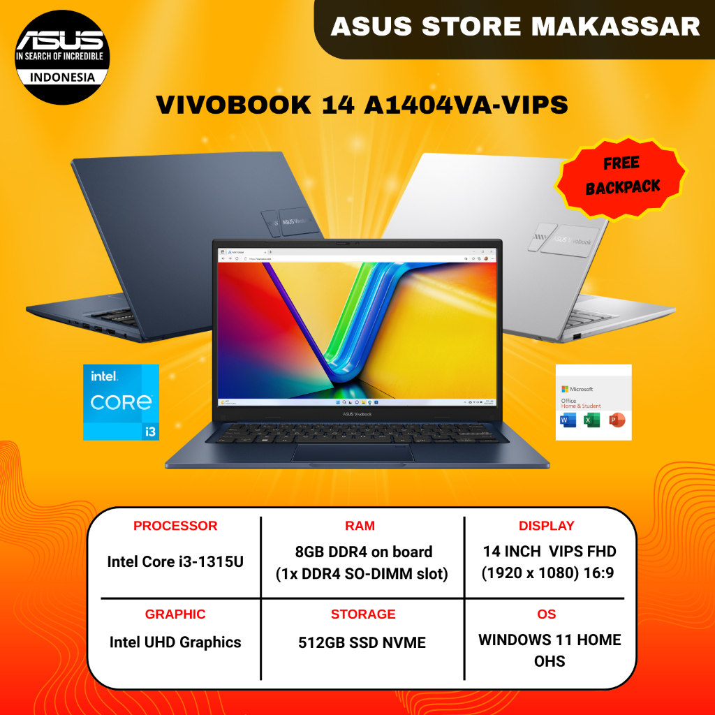 Jual ASUS VIVOBOOK 14 A1404VA - i3-1315U 8GB 512GB 14" INCH IPS FHD WIN ...