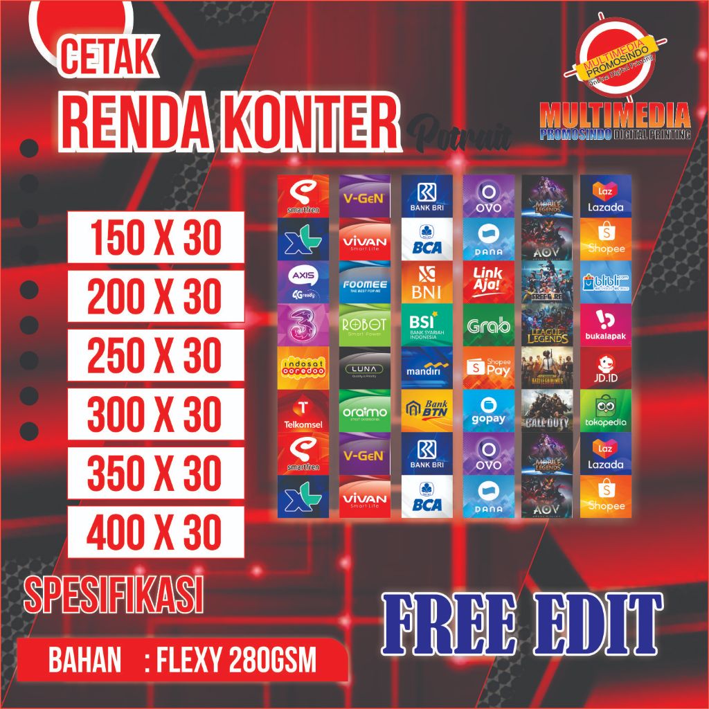 Jual Spanduk Banner Konter Portrait / Renda Portrait / Spanduk Operator ...