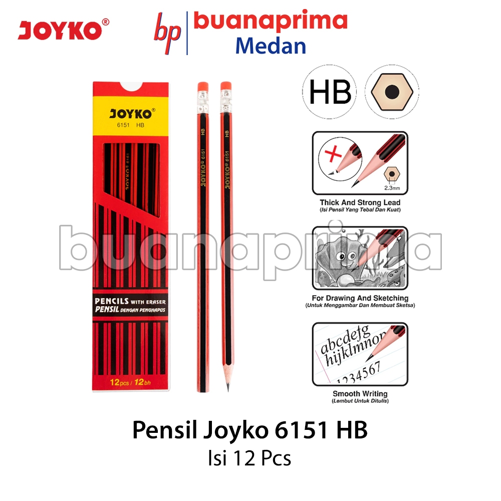 Jual Pensil JOYKO HB 6151 1 Box isi 12 pcs Pencil Kayu Merah Pakai ...