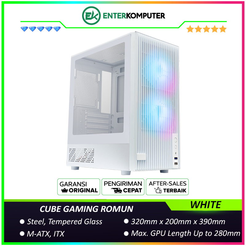 Jual CUBE GAMING ROMUN WHITE - mATX Gaming Case - All White Inside - Mesh Front Panel Design ...