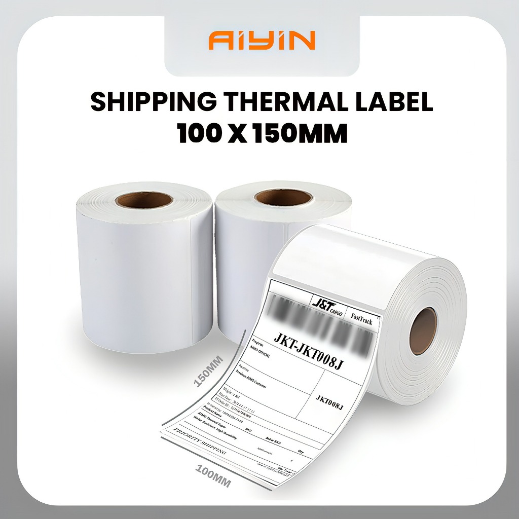 Jual AiYin Thermal Paper 100mm x 150mm A6 500pcs/Roll Sticker Label Kertas Resi Shipping Label ...