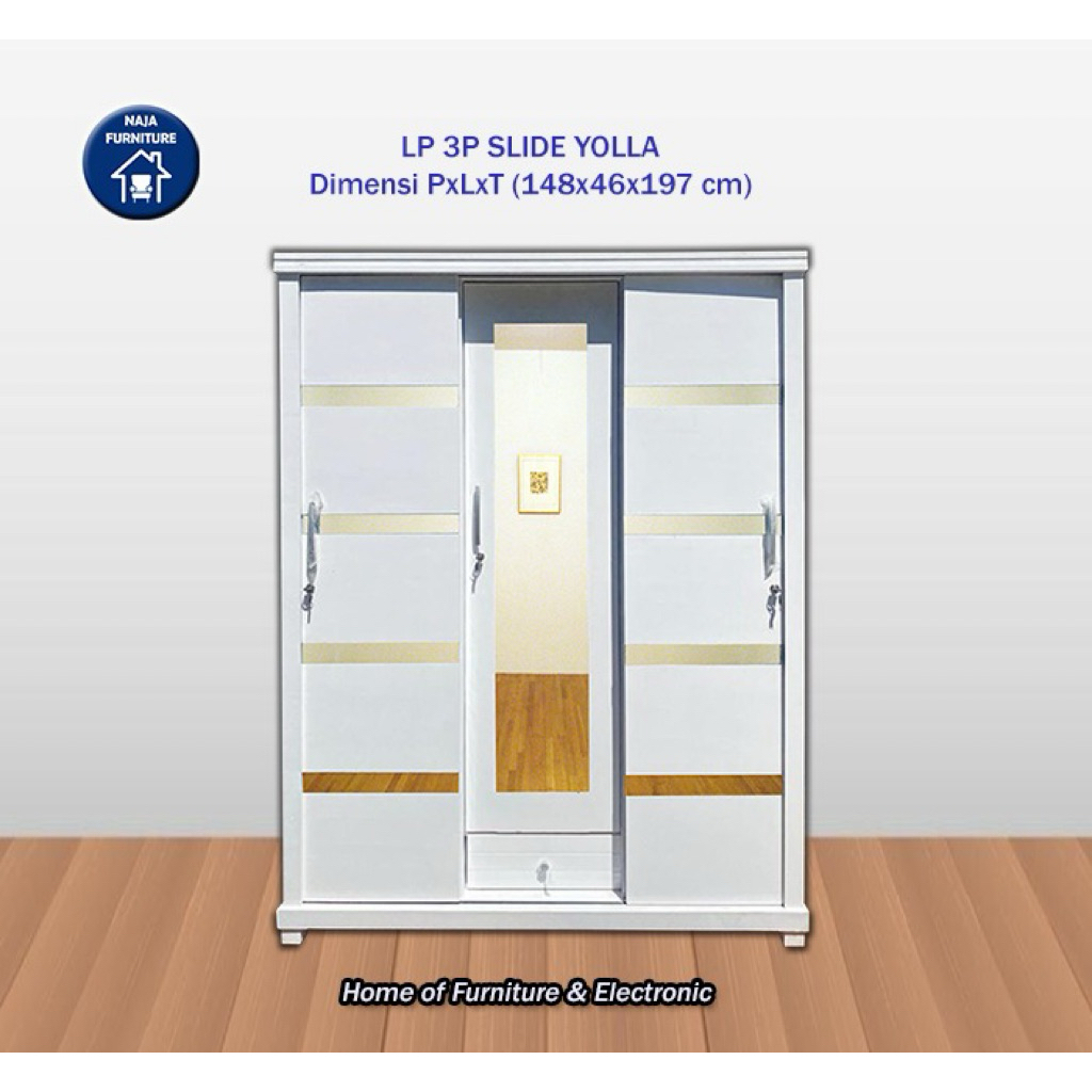 Jual Lemari Pakaian 3 Pintu Sliding Minimalis | Lemari 3 Pintu Sliding Yolla | Lemari Pakaian ...