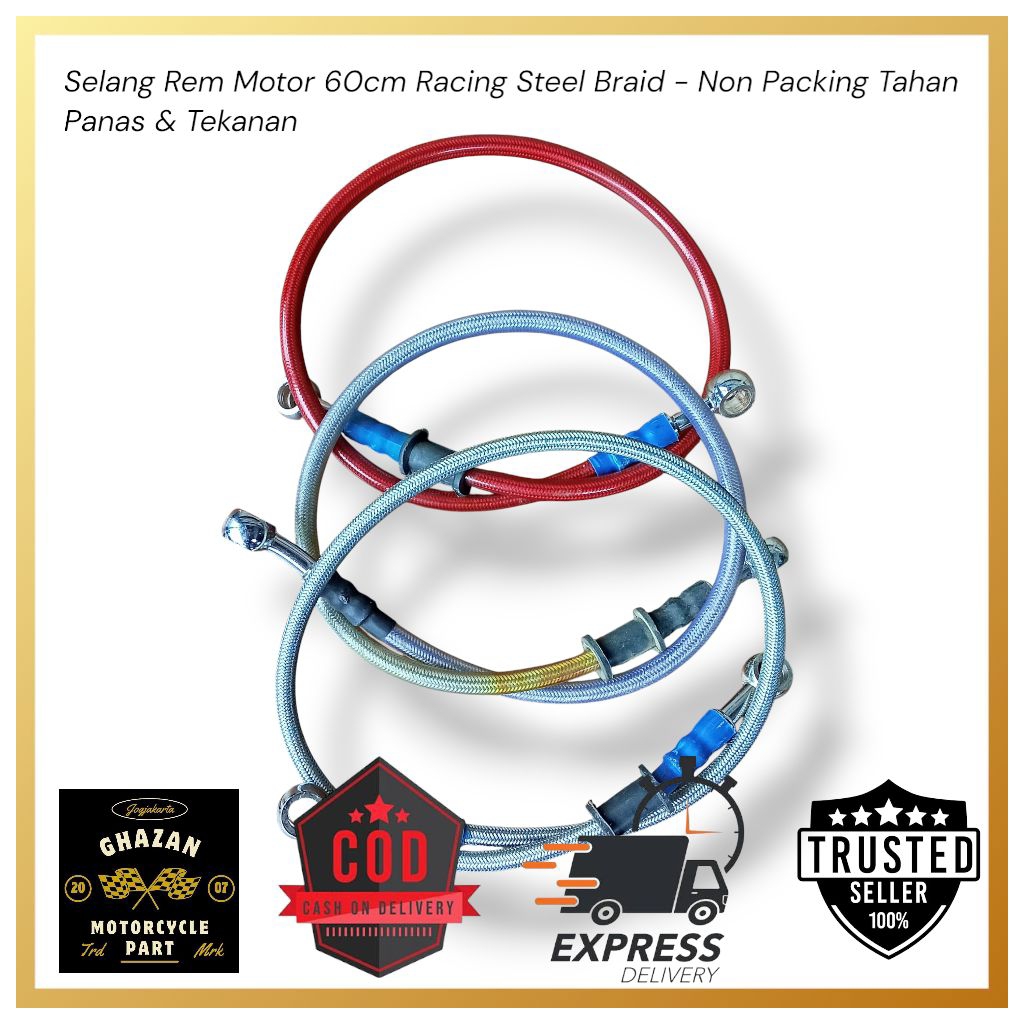 Jual Selang Rem Motor 60cm Racing Steel Braid - Non Packing Tahan Panas ...