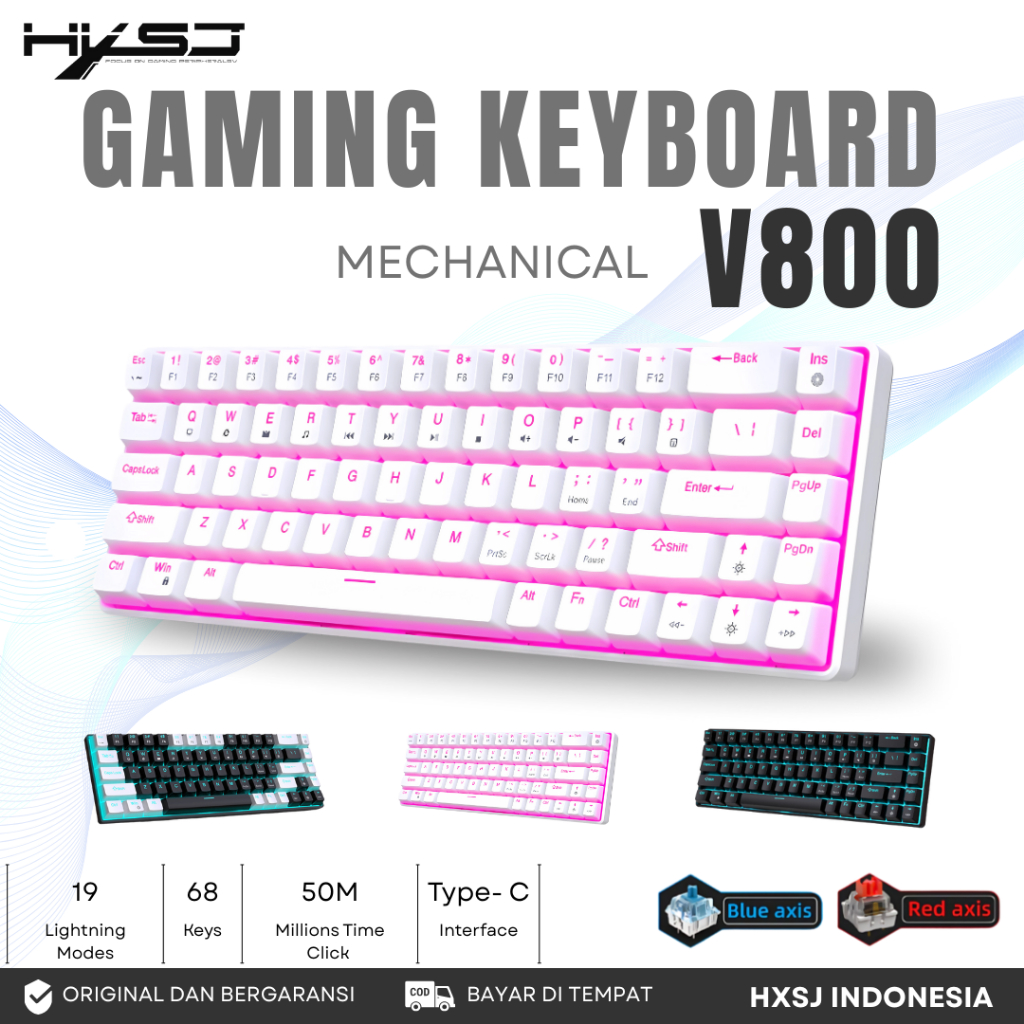 Jual HXSJ V800 Red Axis Blue Axis 68 Key Wired Mechanical Gaming ...