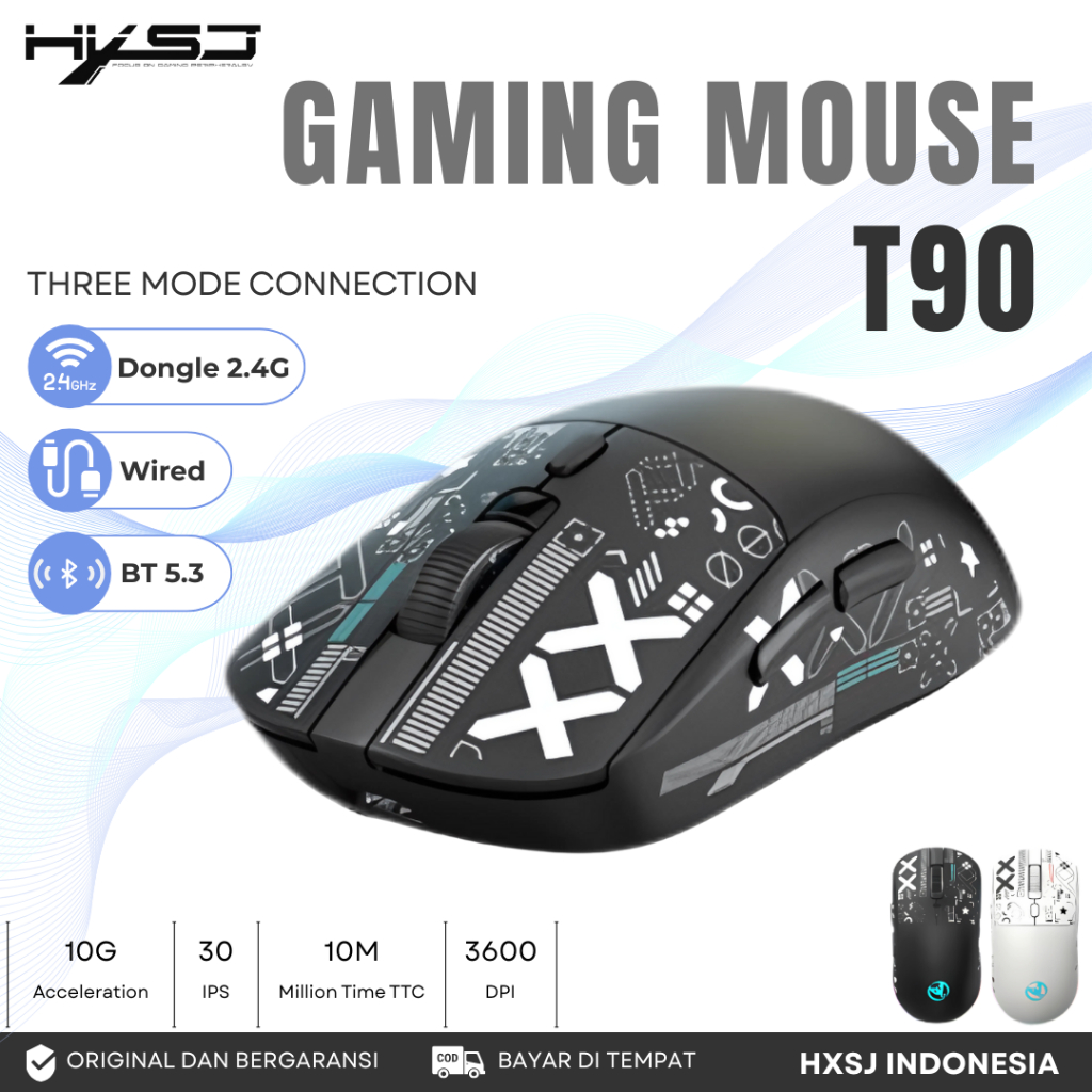 Jual HXSJ T90 Wired + 2.4G + BT5.3 3 Mode Wireless Mouse | Shopee Indonesia