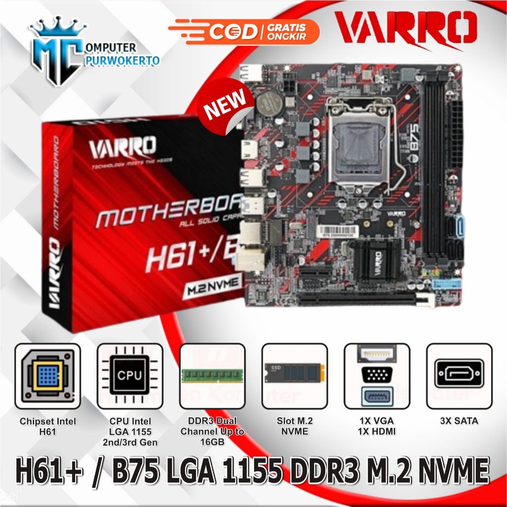 Jual Mainboard Mobo Motherboard H61+ B75 Socket LGA 1155 Varro NVME New | Shopee Indonesia