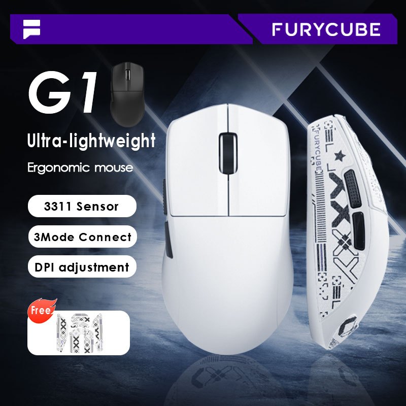 Jual FURYCUBE G1 Wireless Mouse 3311 Sensor Ultra-Light Weight Ergonomic Mice 400 Mah Black ...
