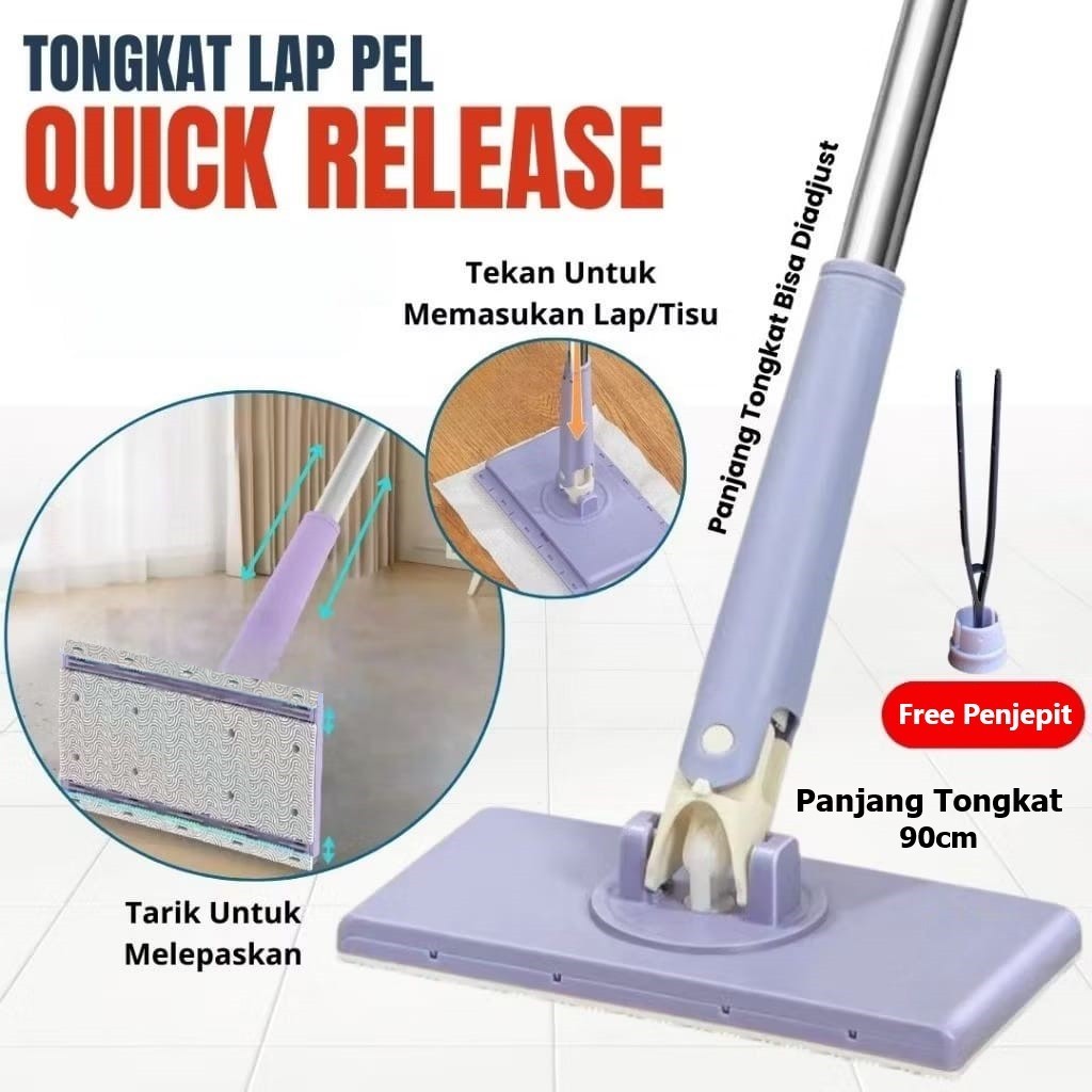 Jual Tongkat Pel Lantai Tekan Fleksibel Anti Ribet Alat Pel Disposable ...