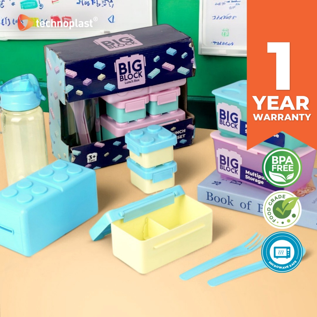 Jual Technoplast Big Block Set Kotak Bekal + Sendok Garpu + Botol Minum ...