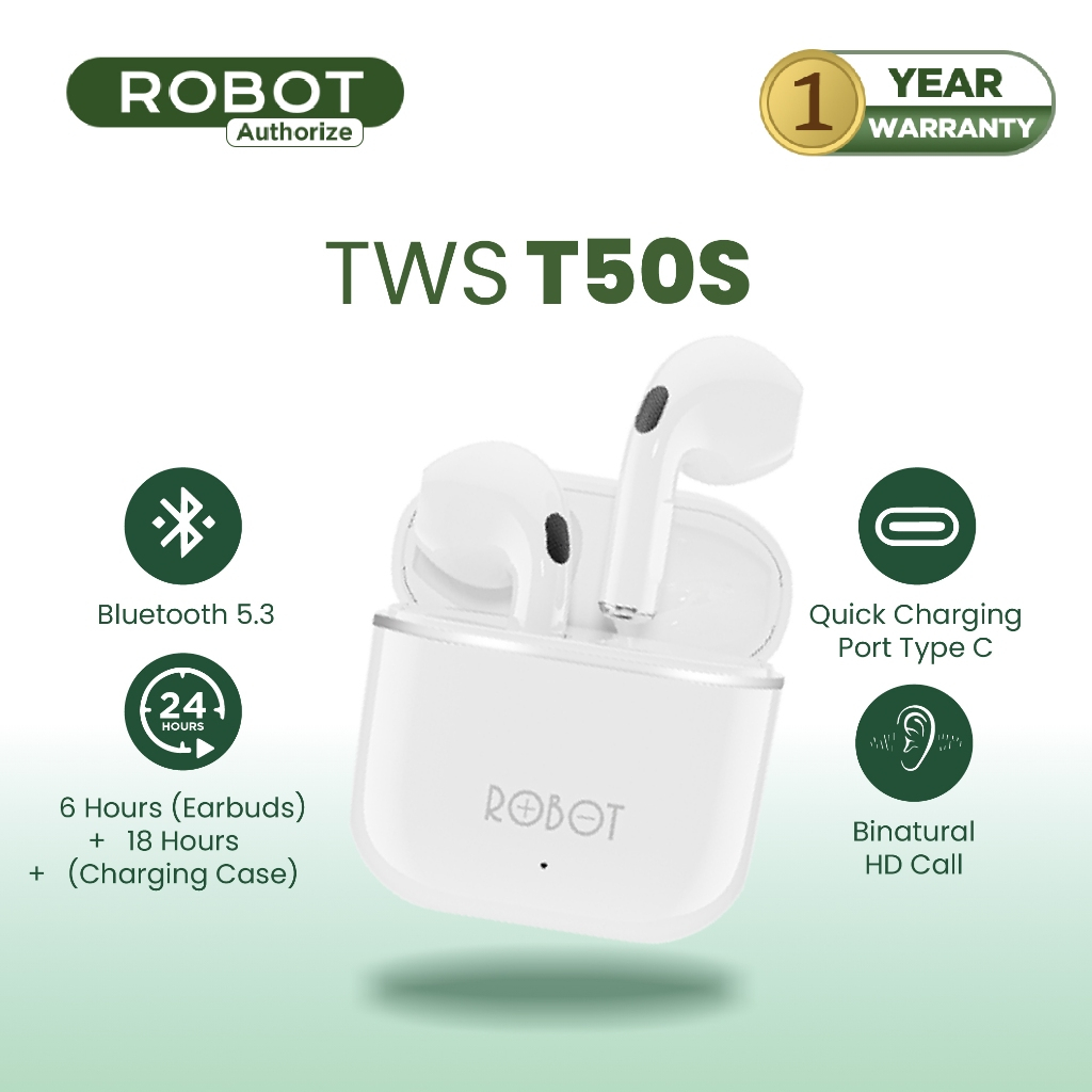 Jual ROBOT T50S TWS Airbuds Bluetooth 5.3 Semi In-Ear 13mm Bass Jernih ...