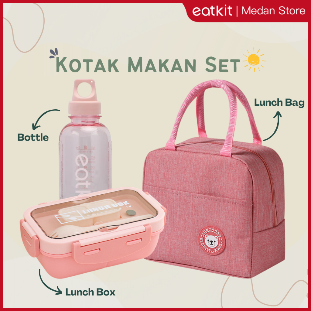 Jual [Medan Ready Stock] Eatkit 3 In 1 Lunch Box Set | Lunch Box Microwaveable 1000ml | Anti ...