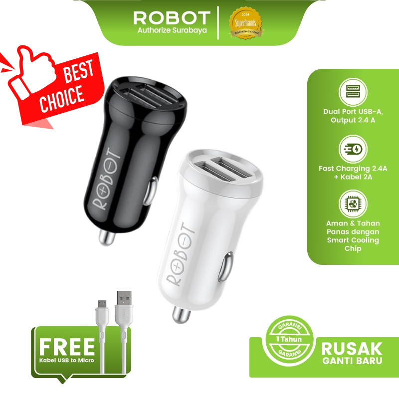 Jual ROBOT Car Charger / Charger Mobil / Adapter Charger Mobil / Colokan HP Charger Mobil 2 Port ...