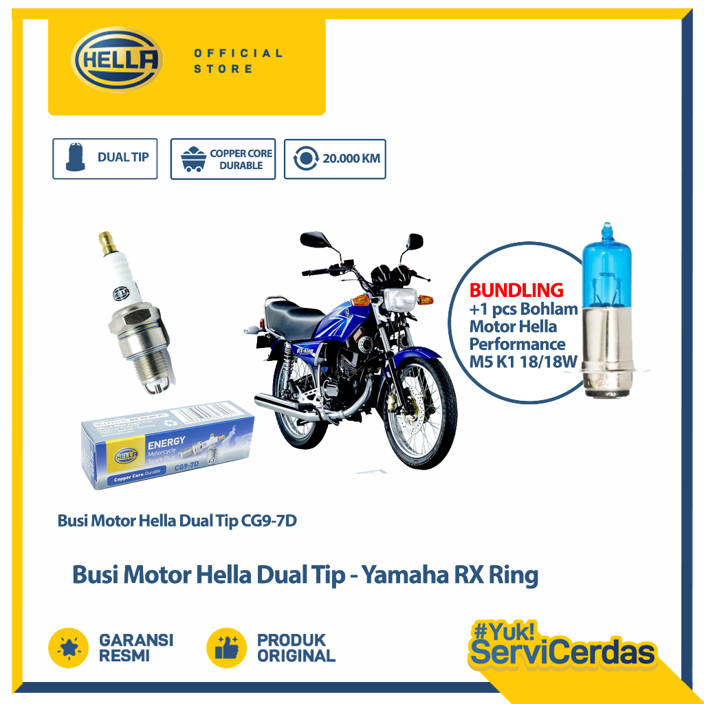 Jual Busi Motor Yamaha RX king Hella Dual Tip CG9-7D Bundling Bohlam ...
