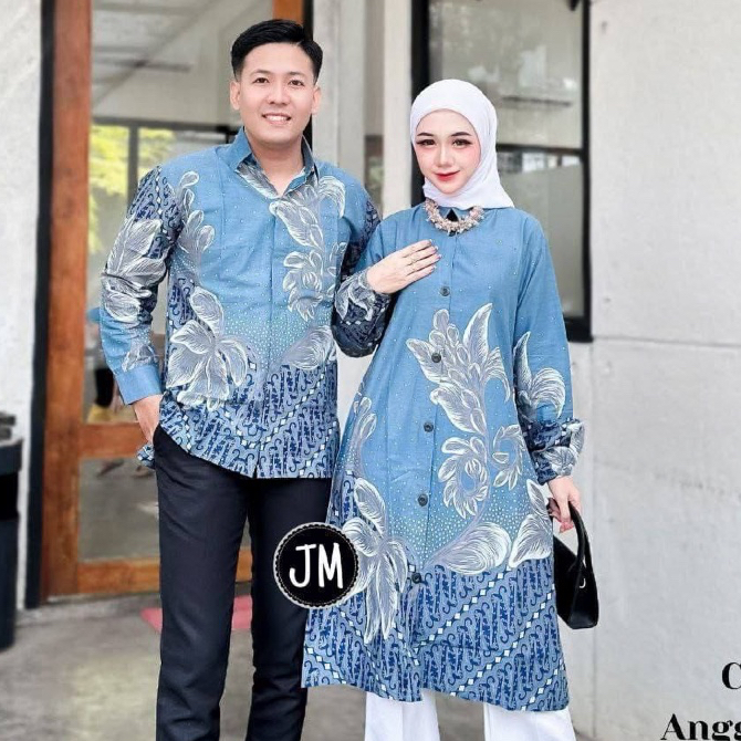 Jual Kemeja Batik dan Tunik Batik / Couple Biru Denim | Shopee Indonesia
