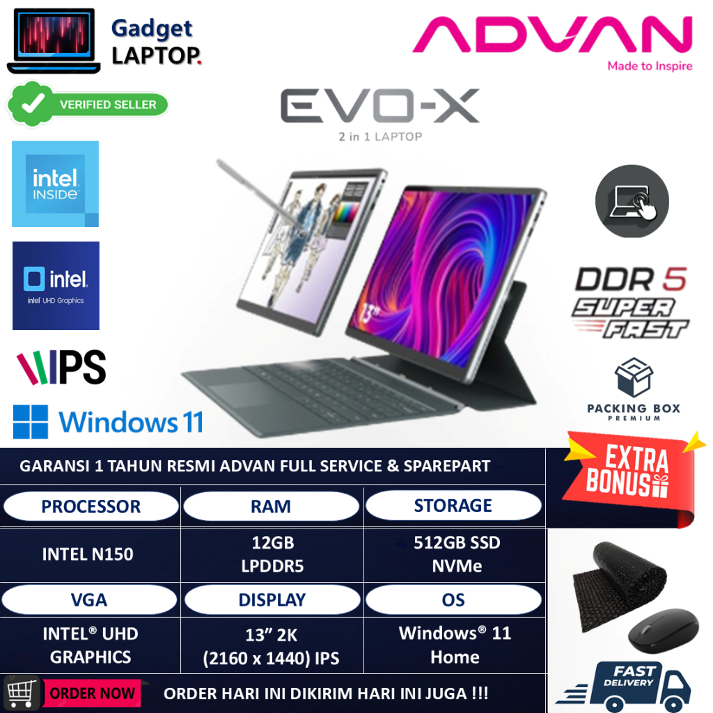 Jual Advan Evo-X 13 2in1 Intel N150 12GB 512GB Touch Free Stylus Pen ...