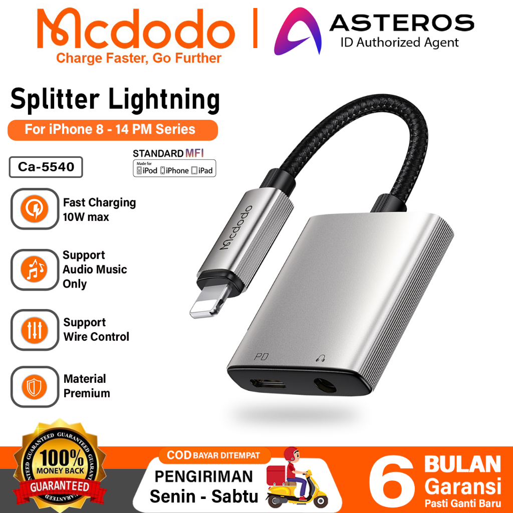 Jual MCDODO Splitter iPhone Lighning to Jack 3.5Mm Open Mic + Charging ...