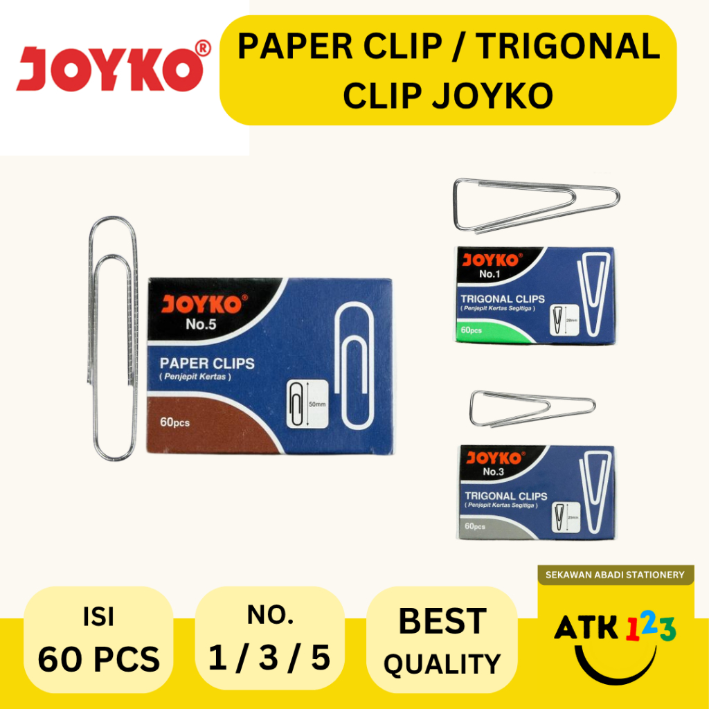 Jual JOYKO Paper Clip / Trigonal Clip Merk Joyko No. 1 / No. 3 / No. 5 ...