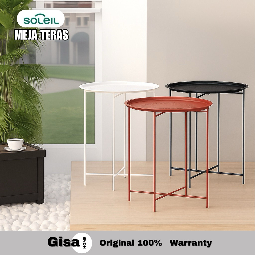 Jual Meja Teras Bulat Dengan Tray Soleil Meja Sisi Besi Outdoor Indoor ...