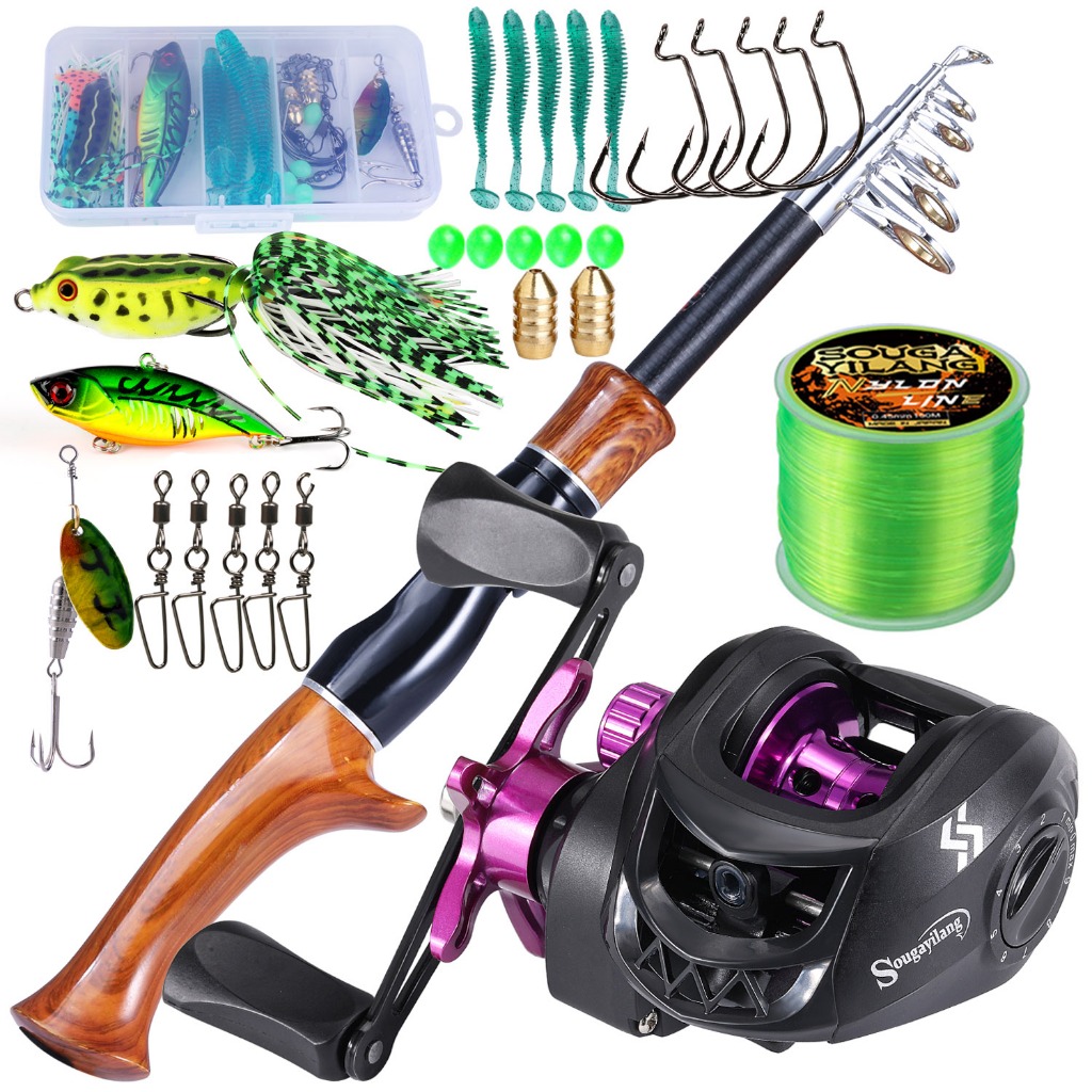 Jual Sougayilang Fishing Rod and Reel Set Wood Handle 1.6m Telescopic ...