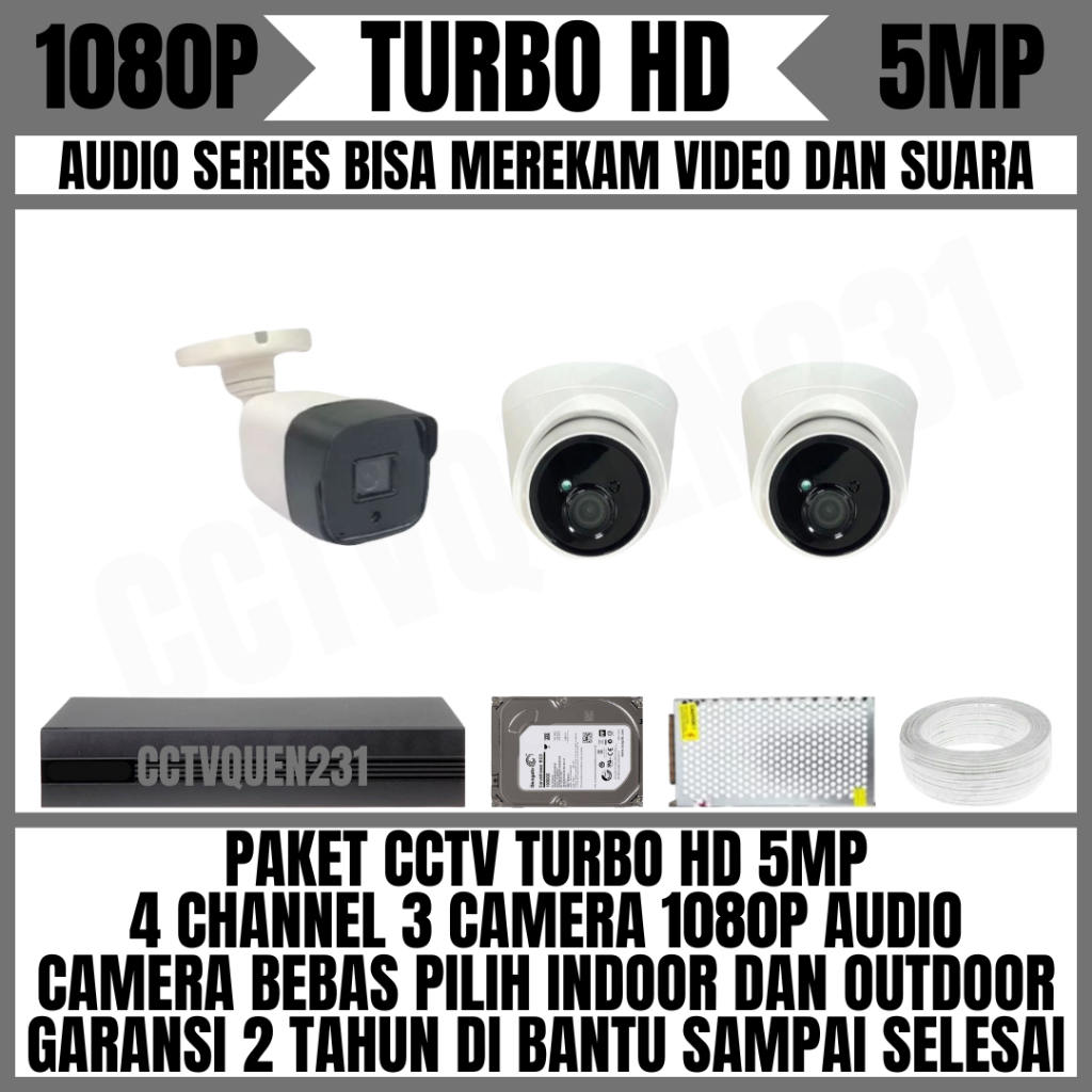 Jual PAKET CCTV 5MP 4 CHANNEL 3 KAMERA 5MP TURBO HD 1080P CAMERA CCTV ...