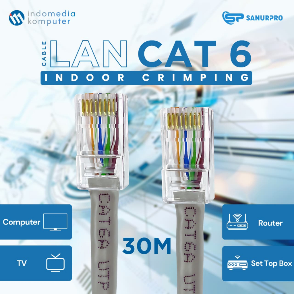 Jual Kabel Lan Cat 6 Panjang 30M Crimping Indoor Outdoor Indoor Lan Cat ...