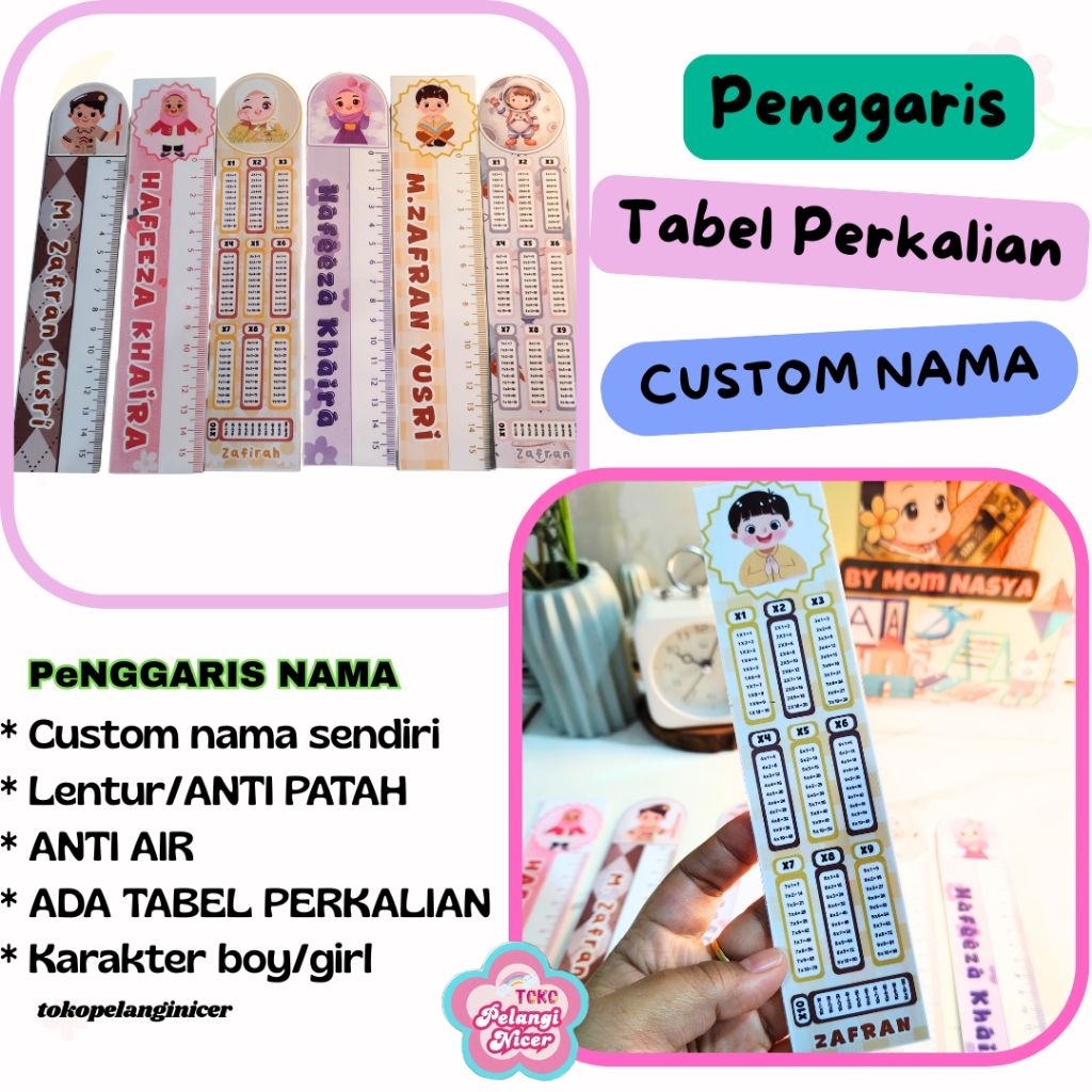 Jual Penggaris Custom Nama Karakter Anak Muslim+ Tabel Perkalian ...