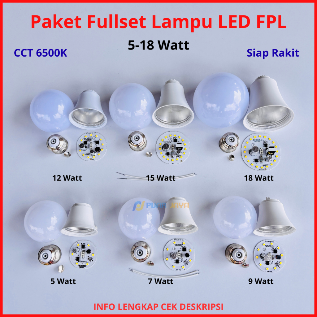Jual Paket Lampu LED FPL Full Set Siap Rakit 5 7 9 12 15 18 24 Watt ...
