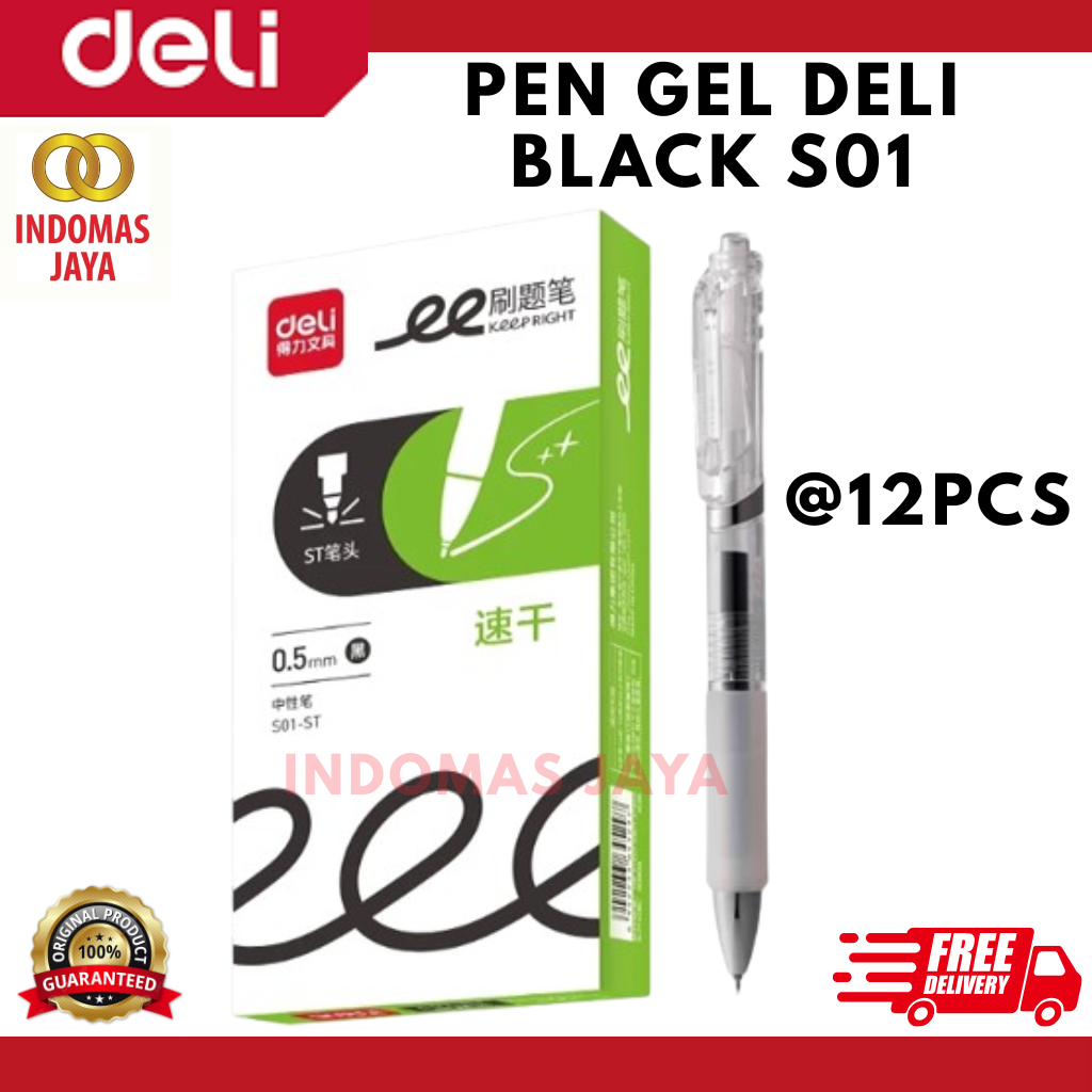 Jual Deli Gel Pen Pulpen Gel Pena 0.5 mm Tinta Hitam Tinta Cepat Kering ...