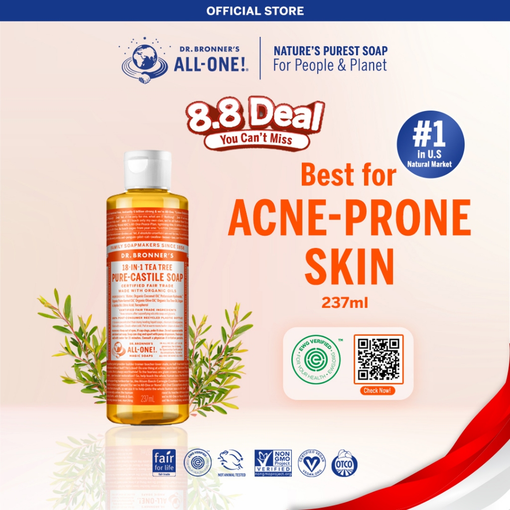 Jual Dr. Bronner's Liquid Soap Tea Tree Pure Castile 237ml Sabun Cair Organik | Shopee Indonesia