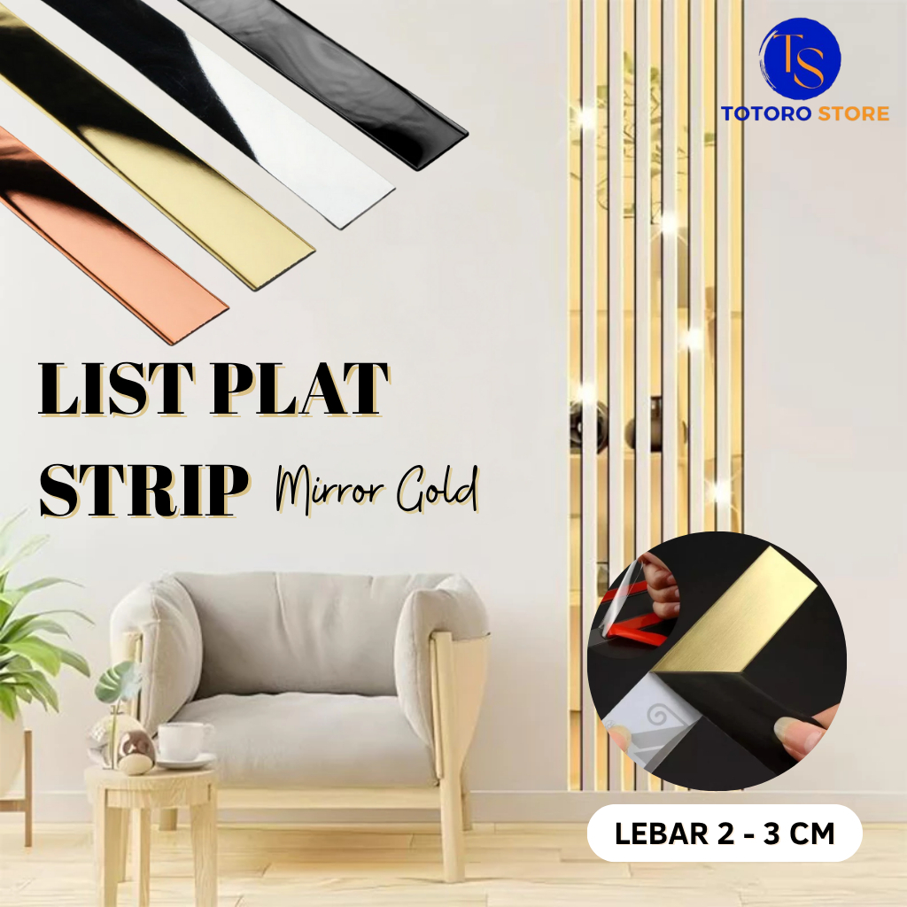Jual [3Meter] List Plat Strip Mirror Gold / 3M Stiker Dinding Garis ...