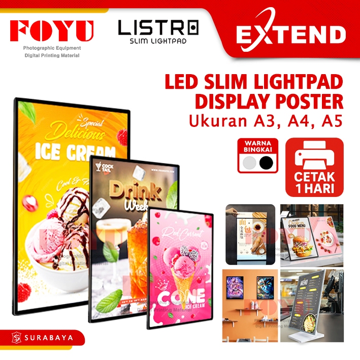 Jual Listro LED Menu Slim Light Pad A5 A4 A3 Neon Box Display Sign ...